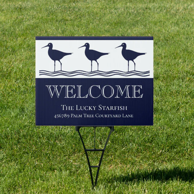 Nautical Navy Blue White Sandpiper beach house Sig Sign | Zazzle