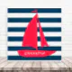 Nautical Navy Blue White Stripe Red Boat Monogram Canvas Print | Zazzle