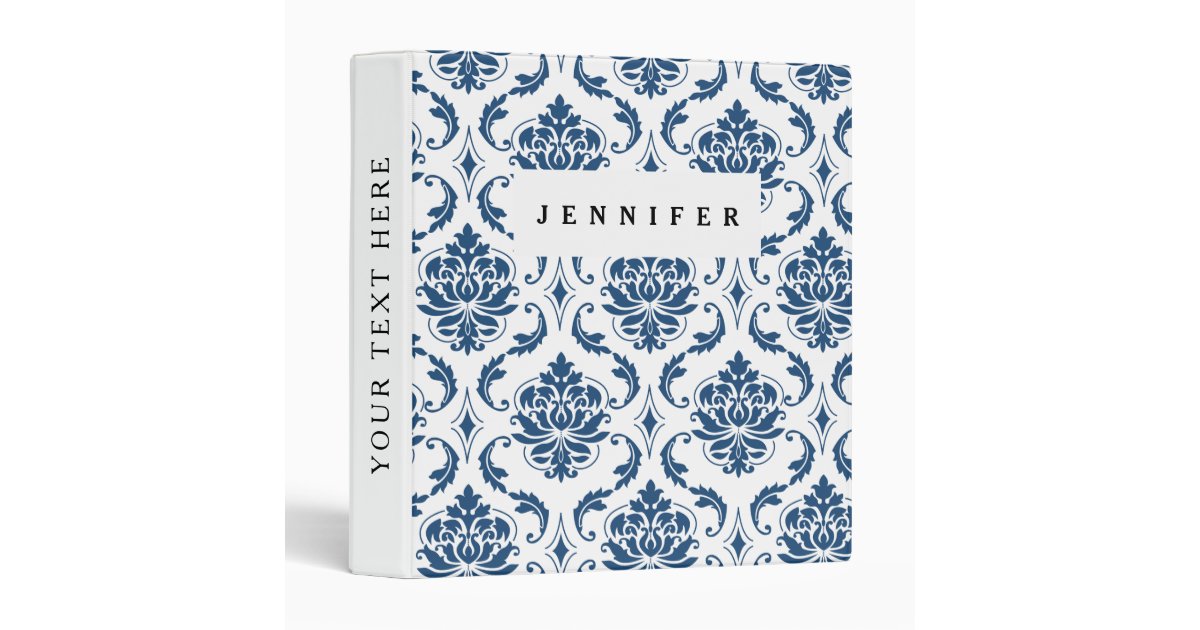 Nautical Navy Blue White Vintage Damask Pattern 3 Ring Binder | Zazzle