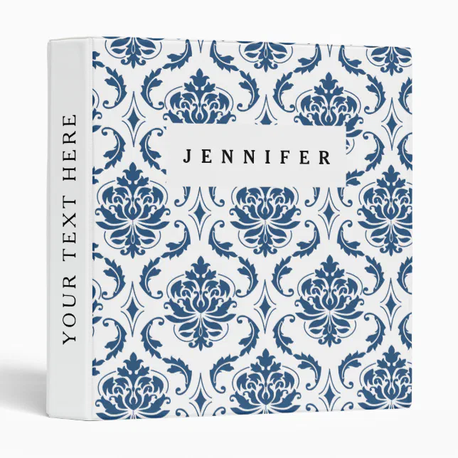 Nautical Navy Blue White Vintage Damask Pattern 3 Ring Binder | Zazzle