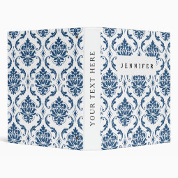 Nautical Navy Blue White Vintage Damask Pattern 3 Ring Binder | Zazzle