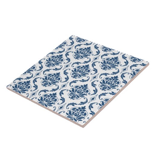Nautical Navy Blue White Vintage Damask Pattern Ceramic Tile | Zazzle