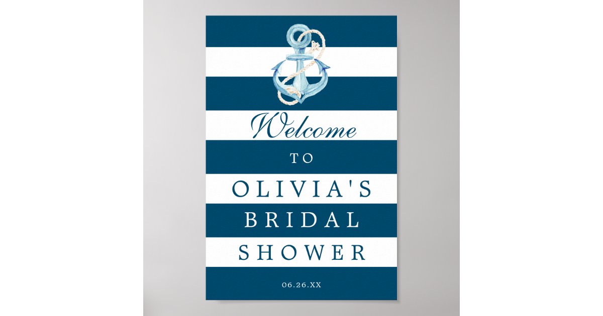 Nautical Navy Bridal Shower Welcome Sign | Zazzle