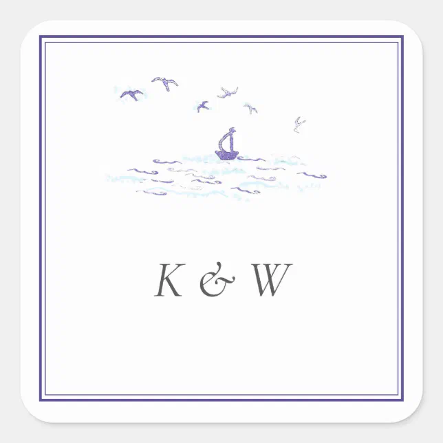 Nautical Navy Classic Frame Boat Monograms Wedding Square Sticker | Zazzle