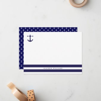 Nautical Navy Flat Note Cards | Zazzle