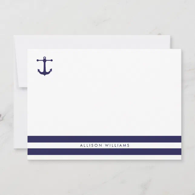 Nautical Navy Flat Note Cards | Zazzle