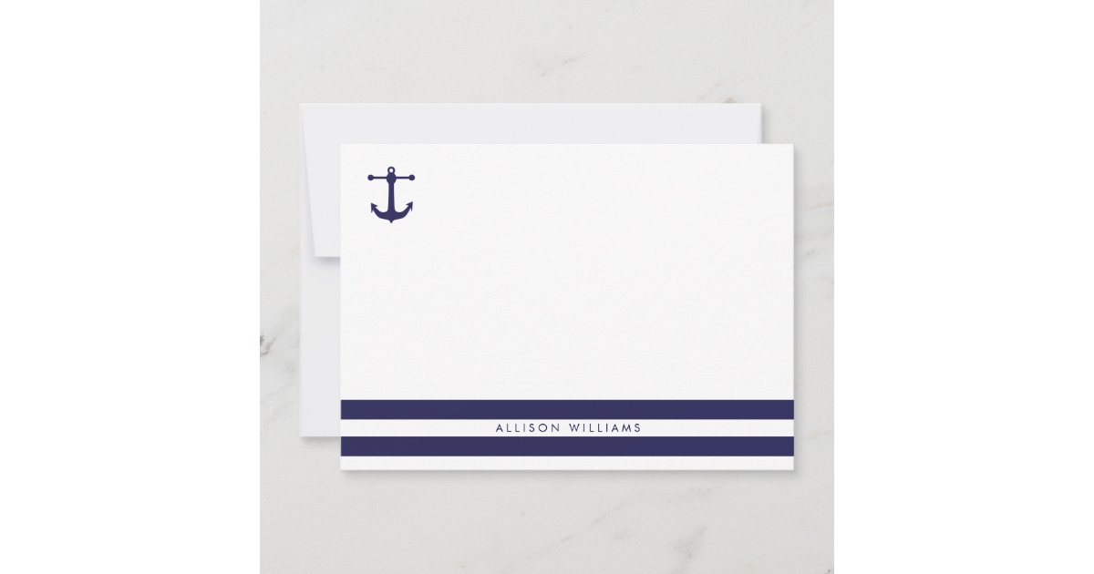 Nautical Navy Flat Note Cards | Zazzle