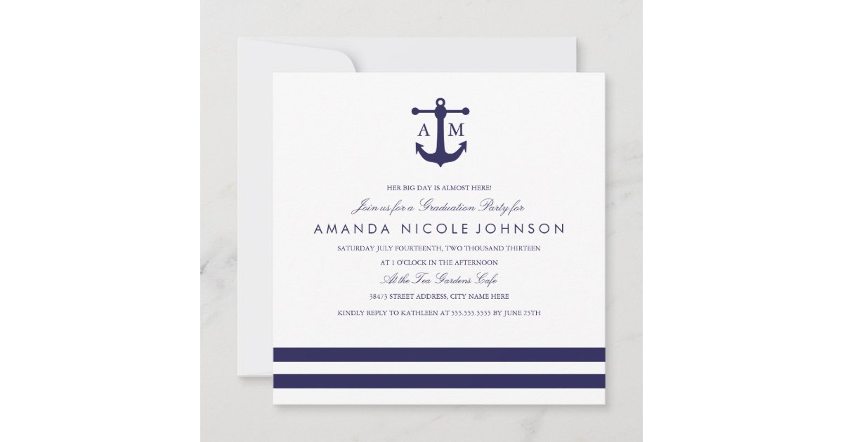Nautical Navy Graduation Party Invite | Zazzle
