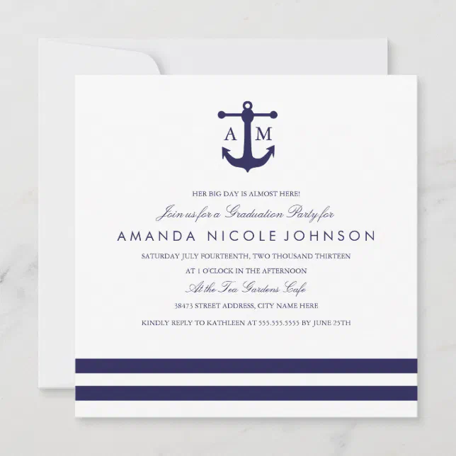 Nautical Navy Graduation Party Invite | Zazzle