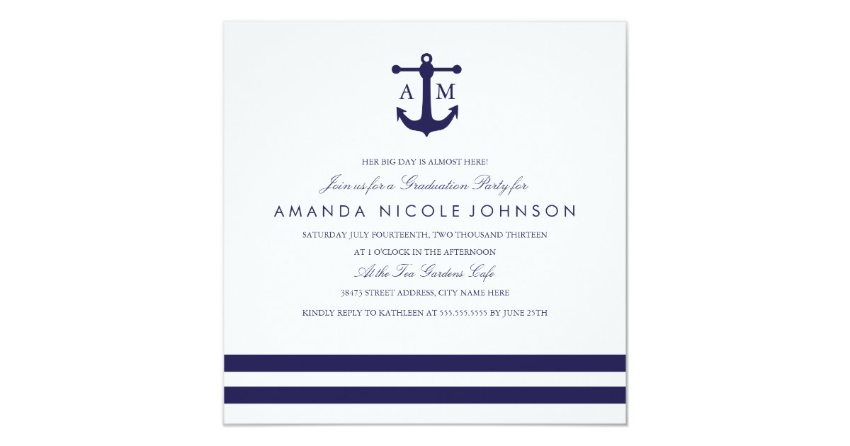 Nautical Navy Graduation Party Invite | Zazzle.com