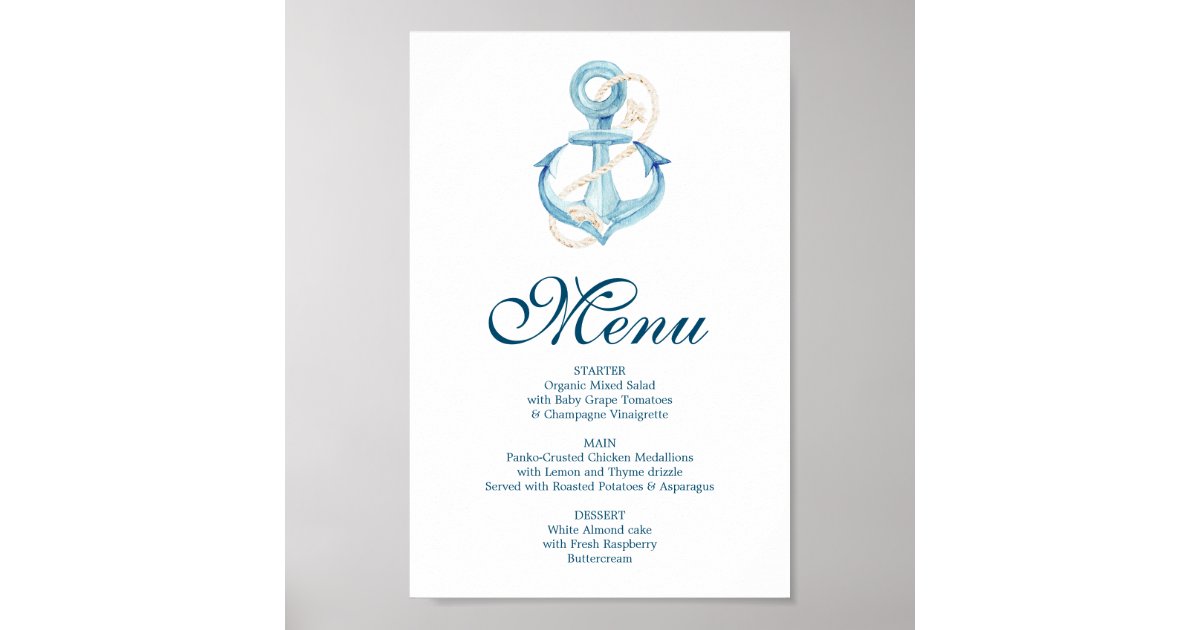 Nautical Navy Menu or Bar Menu Sign | Zazzle
