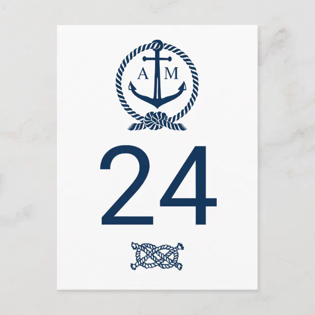 Nautical Navy Monogram Wedding Table Number | Zazzle