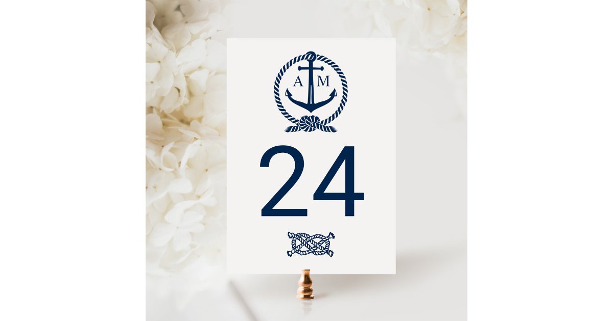 Nautical Navy Monogram Wedding Table Number | Zazzle