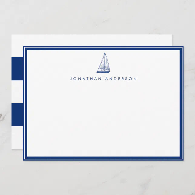 Nautical Navy Sailing Boat Custom Note Card | Zazzle