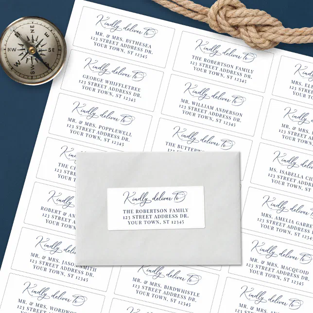 Nautical Navy Script Wedding Guest Address Labels | Zazzle