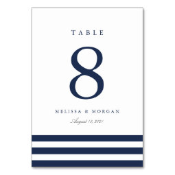 Nautical Navy Stripe Personalized Table Number | Zazzle