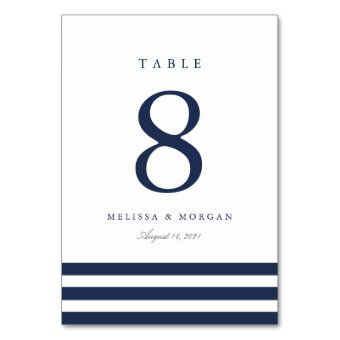 Nautical Navy Stripe Personalized Table Number | Zazzle