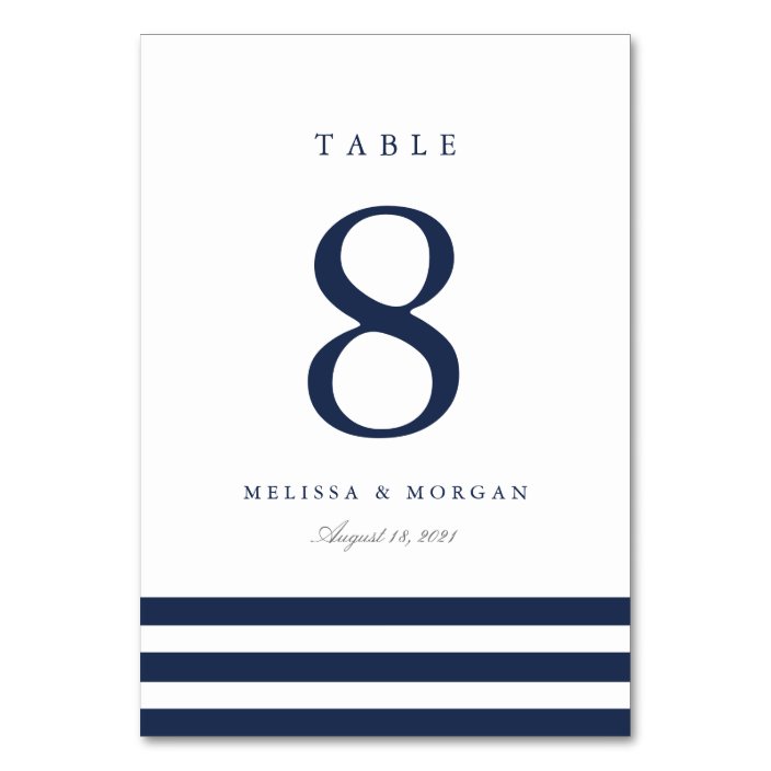 Nautical Navy Stripe Personalized Table Number | Zazzle.com