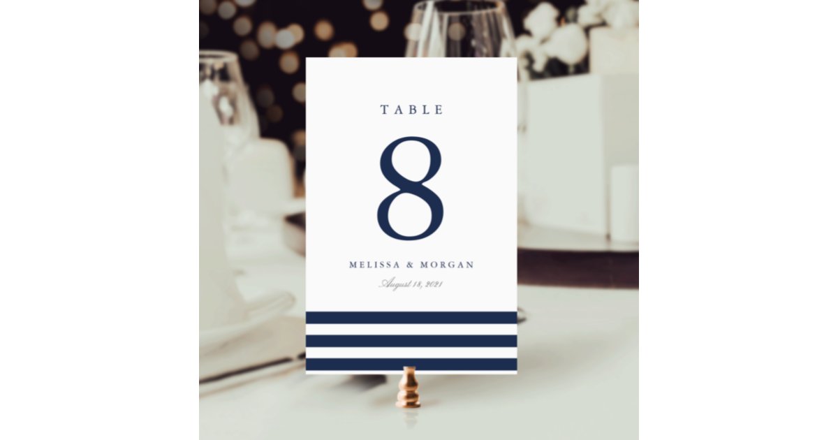 Nautical Navy Stripe Personalized Table Number | Zazzle