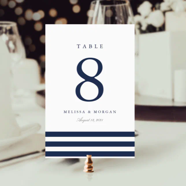 Nautical Navy Stripe Personalized Table Number | Zazzle