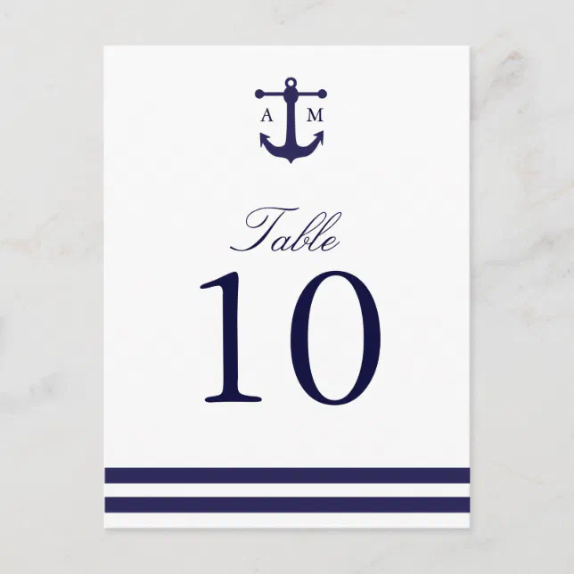 Nautical Navy Table Number | Zazzle