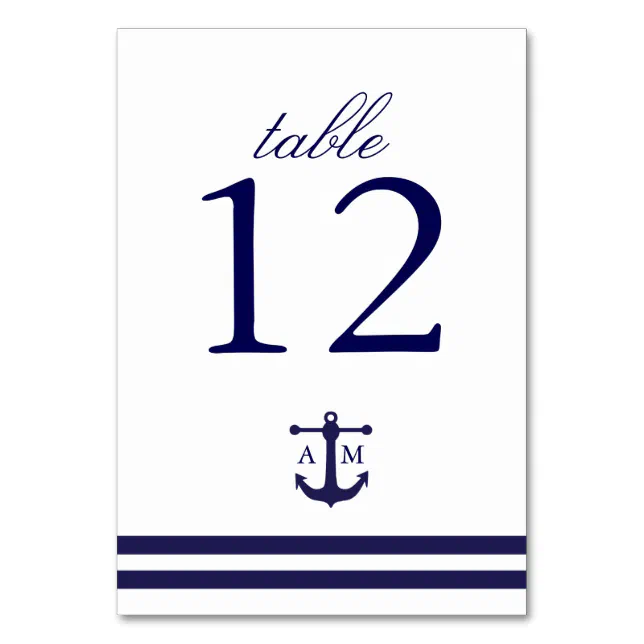 Nautical Navy Table Number Card | Zazzle
