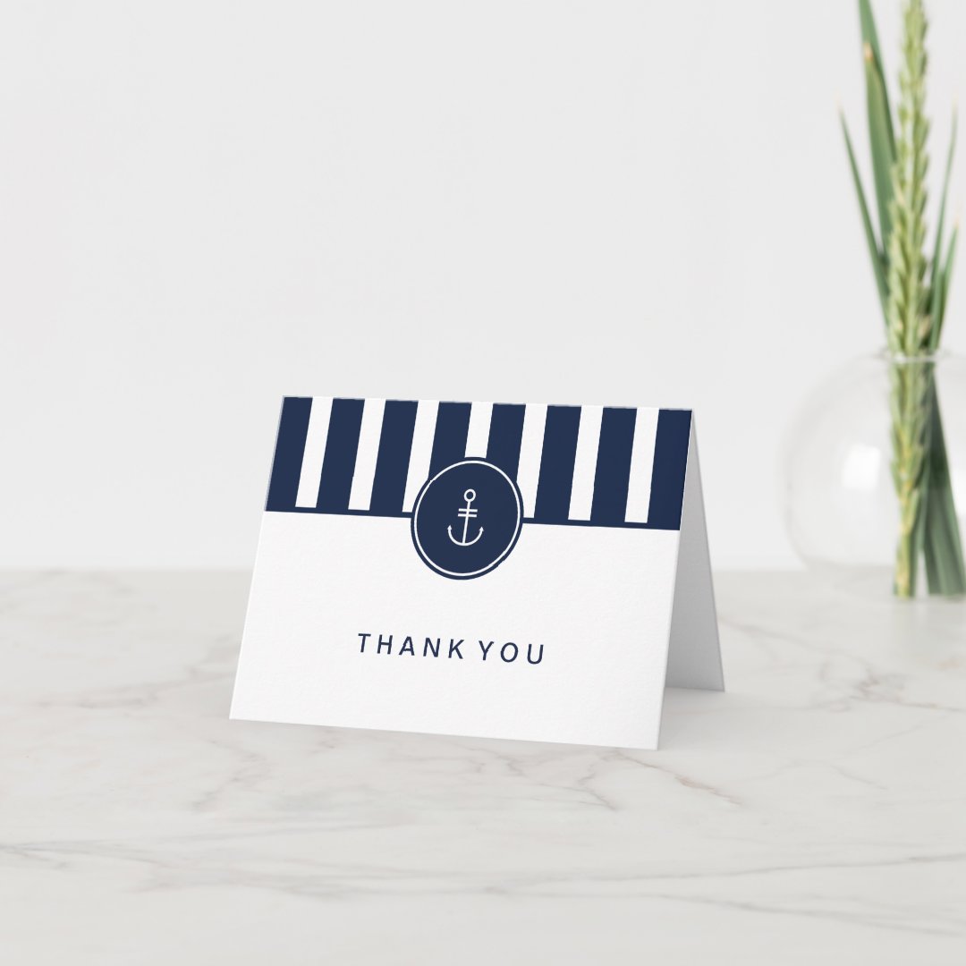 Nautical Navy Thank You Card | Zazzle