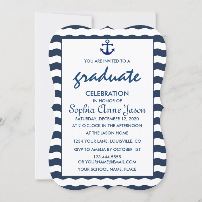 Nautical Navy Waves Anchor GRADUATION CELEBRATION Invitation | Zazzle.com