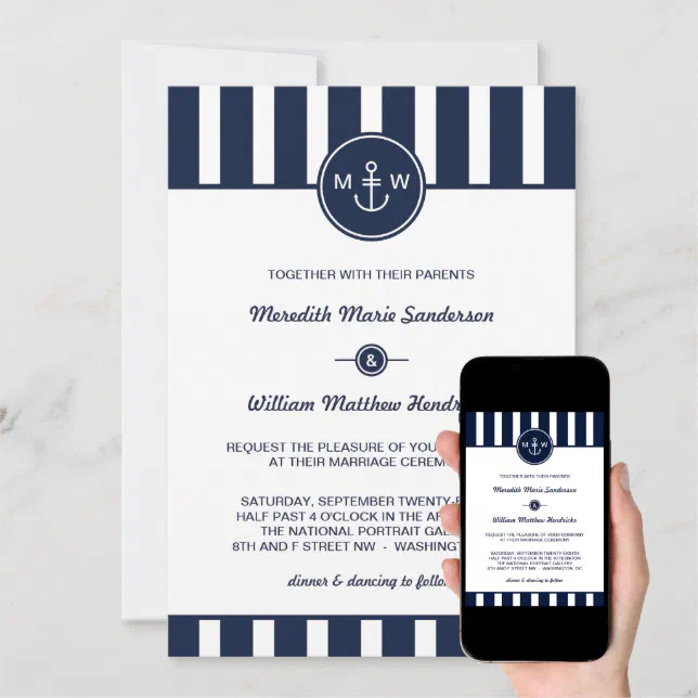 Nautical Navy Wedding Invitation | Zazzle
