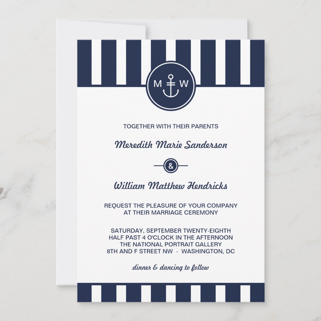 Nautical Navy Wedding Invitation | Zazzle