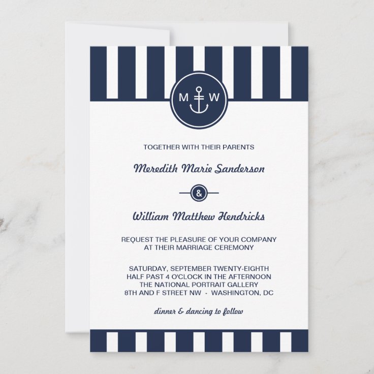Nautical Navy Wedding Invitation | Zazzle