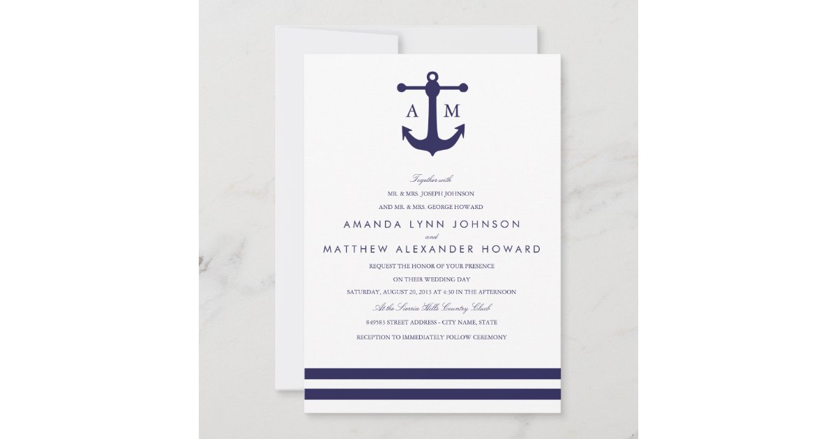 Nautical Navy Wedding Invitation | Zazzle