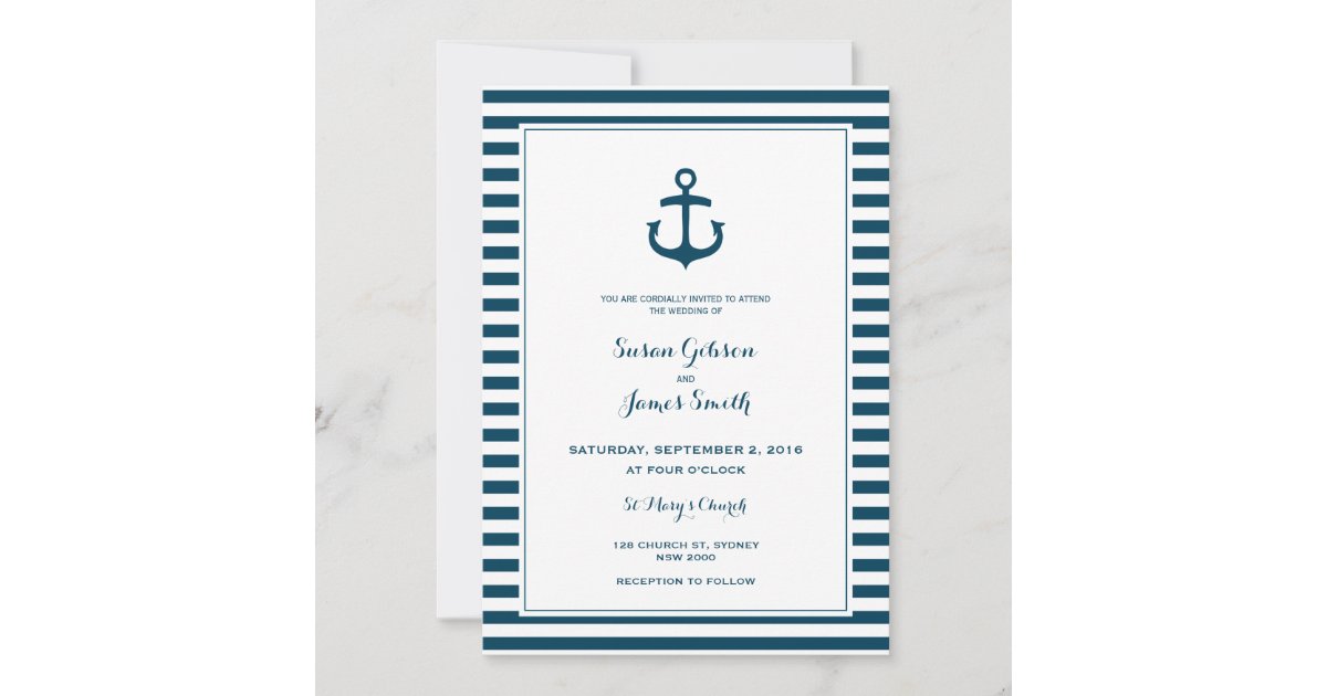 Nautical Navy Wedding Invitation | Zazzle