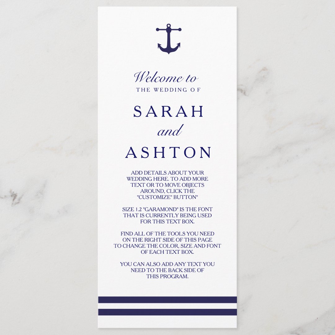 Nautical Navy Wedding Program | Zazzle