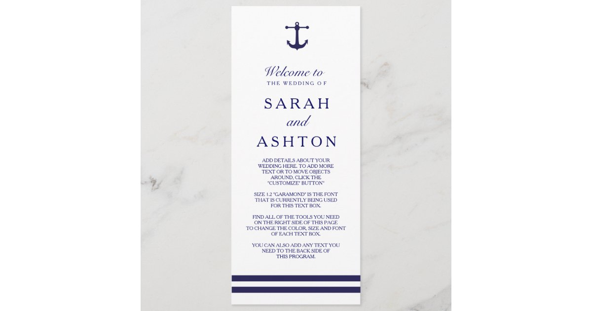 Nautical Navy Wedding Program | Zazzle