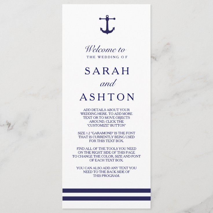 Nautical Navy Wedding Program | Zazzle