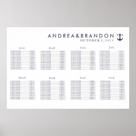 Nautical Navy Wedding Seating Chart | Zazzle.com
