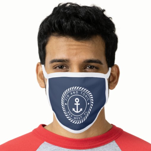 Nautical Navy & White Anchor Boat Name Face Mask | Zazzle