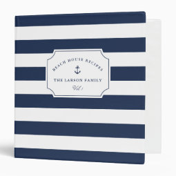 Nautical Navy & White Beach House Recipe 3 Ring Binder | Zazzle