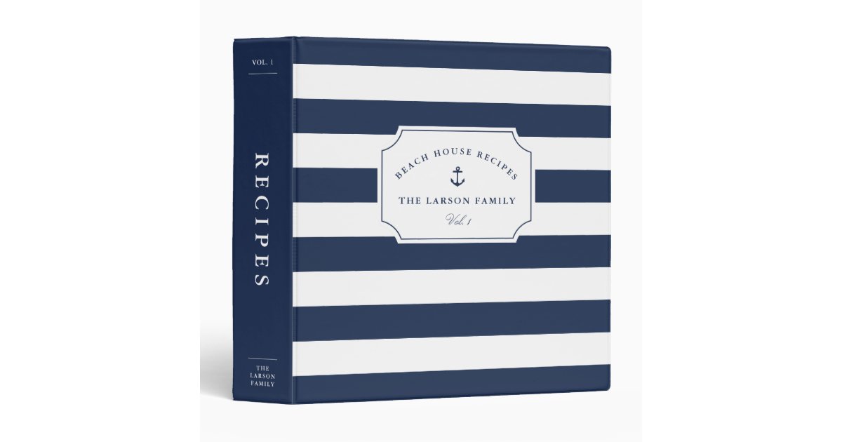 Nautical Navy & White Beach House Recipe 3 Ring Binder | Zazzle.com
