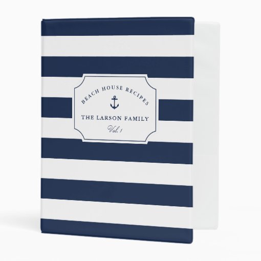 Nautical Navy & White Beach House Recipe Mini Binder | Zazzle