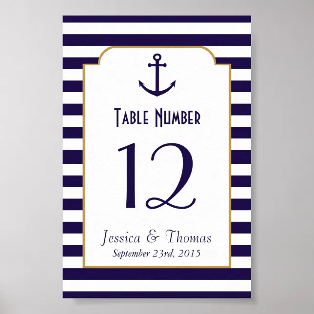 Nautical Navy & White Stripe Anchor Wedding Poster | Zazzle