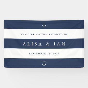 Nautical Navy & White Stripe Wedding Welcome Banner | Zazzle