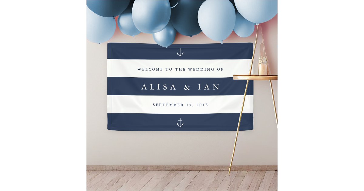 Nautical Navy & White Stripe Wedding Welcome Banner | Zazzle