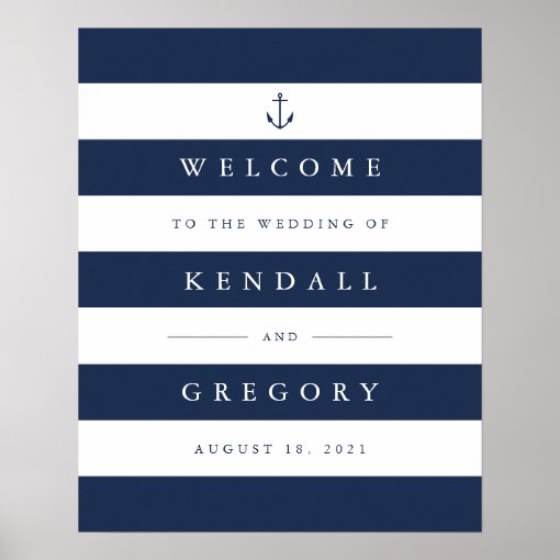 Nautical Navy & White Stripe Wedding Welcome Sign | Zazzle