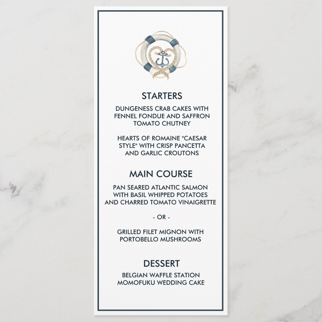 Nautical Navy & White Wedding Menu | Zazzle