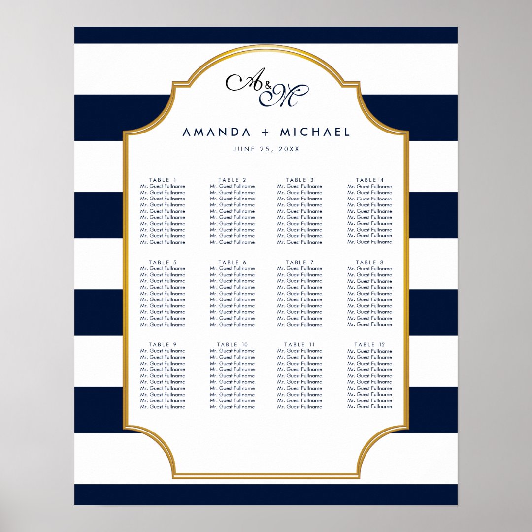 Nautical Navy | White Wedding Seating Chart | Zazzle