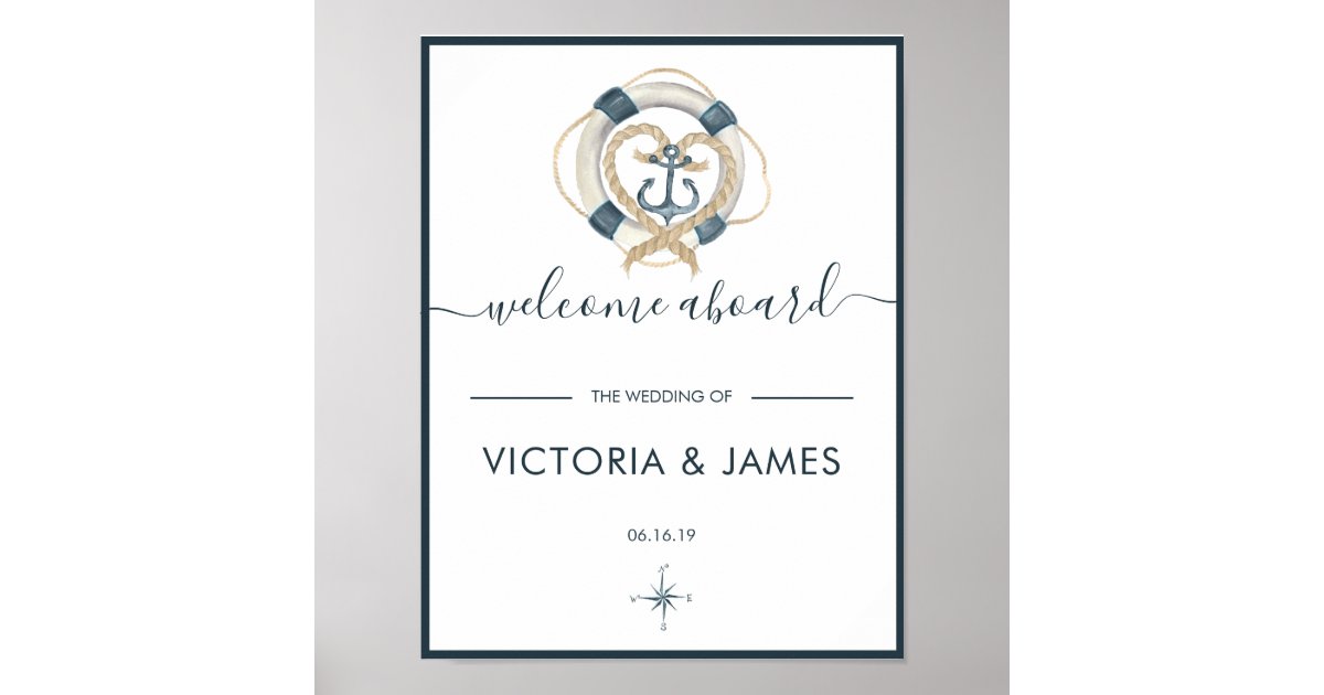 Nautical Navy & White Wedding Welcome Poster | Zazzle