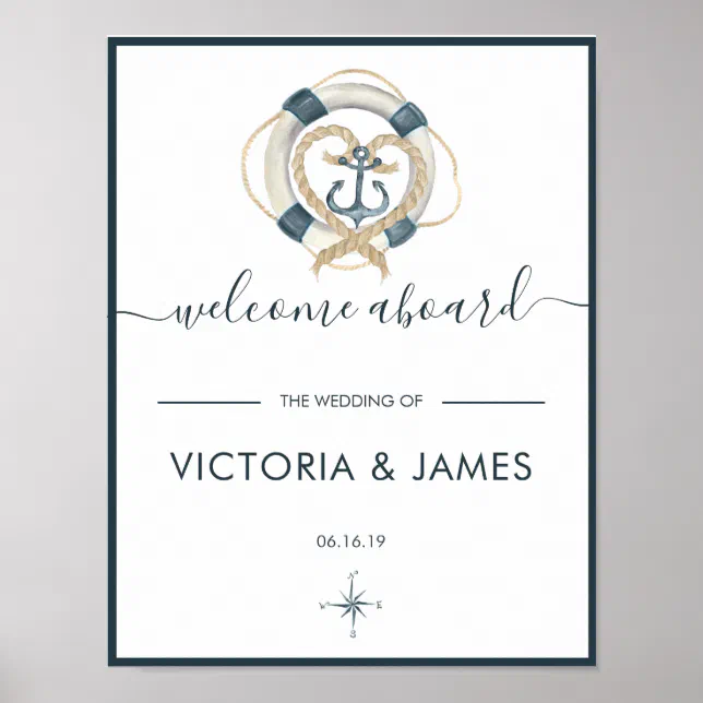Nautical Navy & White Wedding Welcome Poster | Zazzle