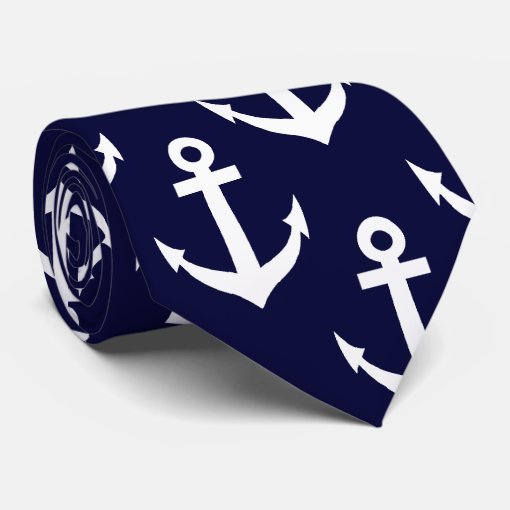 Nautical neck tie with navy anchor pattern | Zazzle
